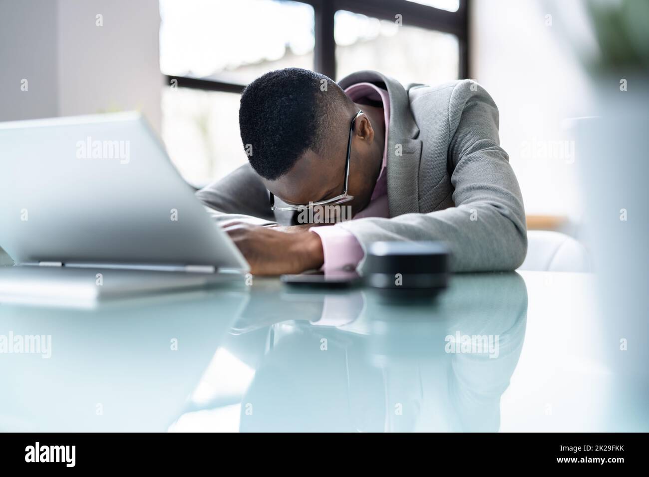Headache and Depression. Tired Depressed Man Stock Photo - Alamy