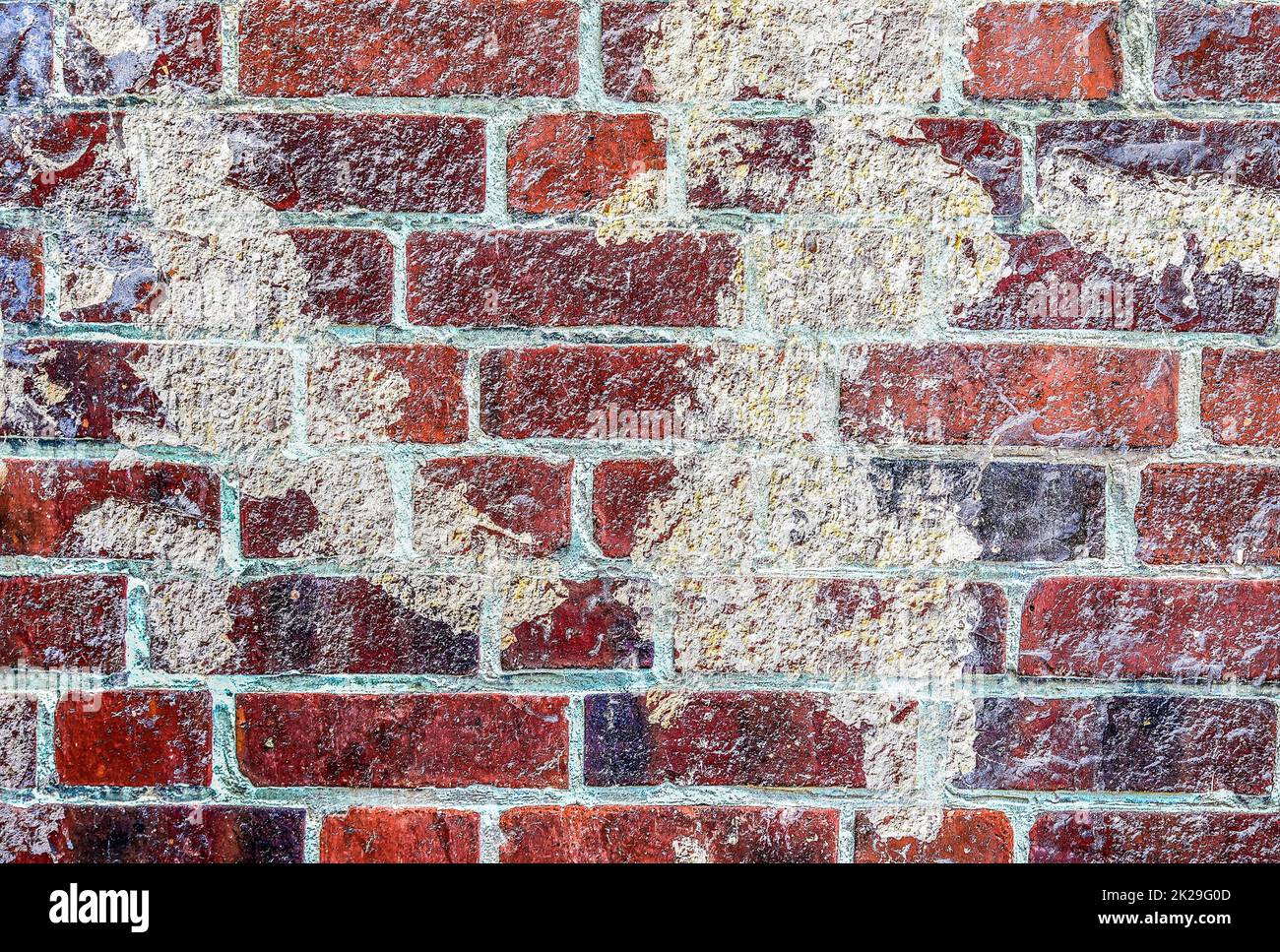 Detailed close up view on very old and weathered brick walls with ...