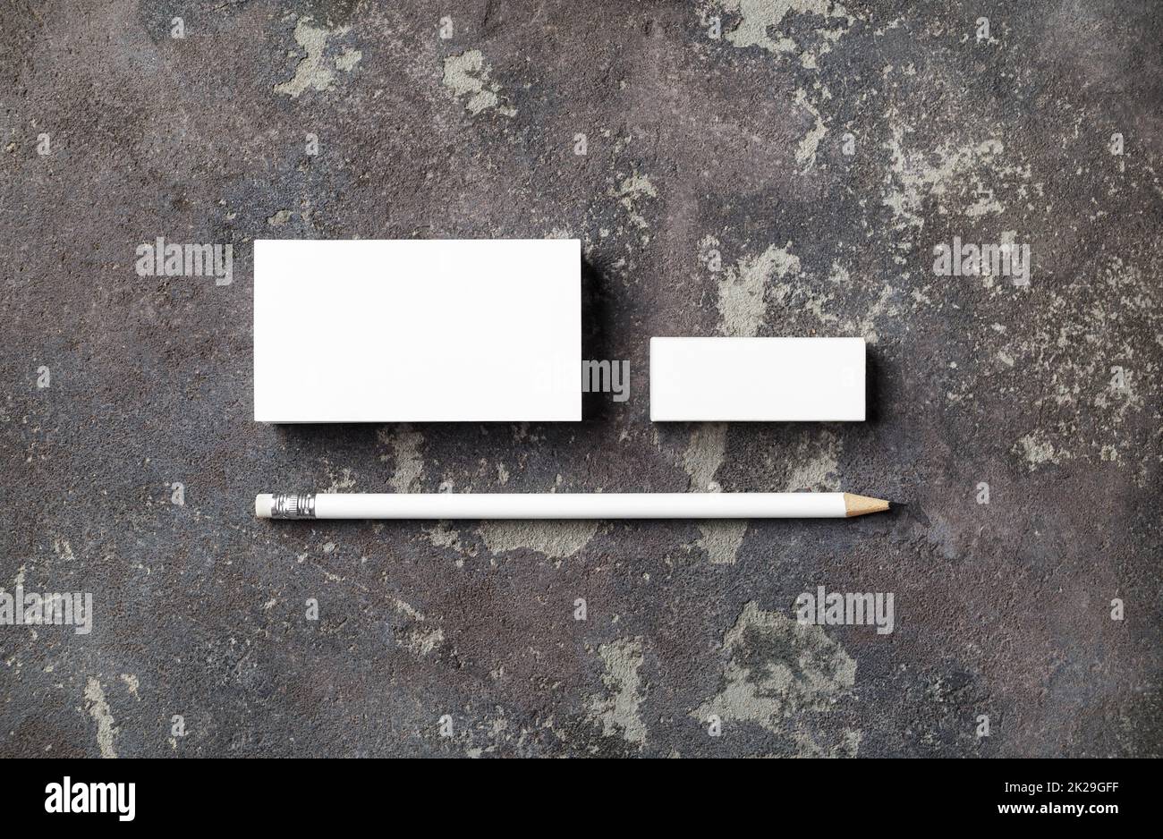 Business card, pencil, eraser Stock Photo - Alamy