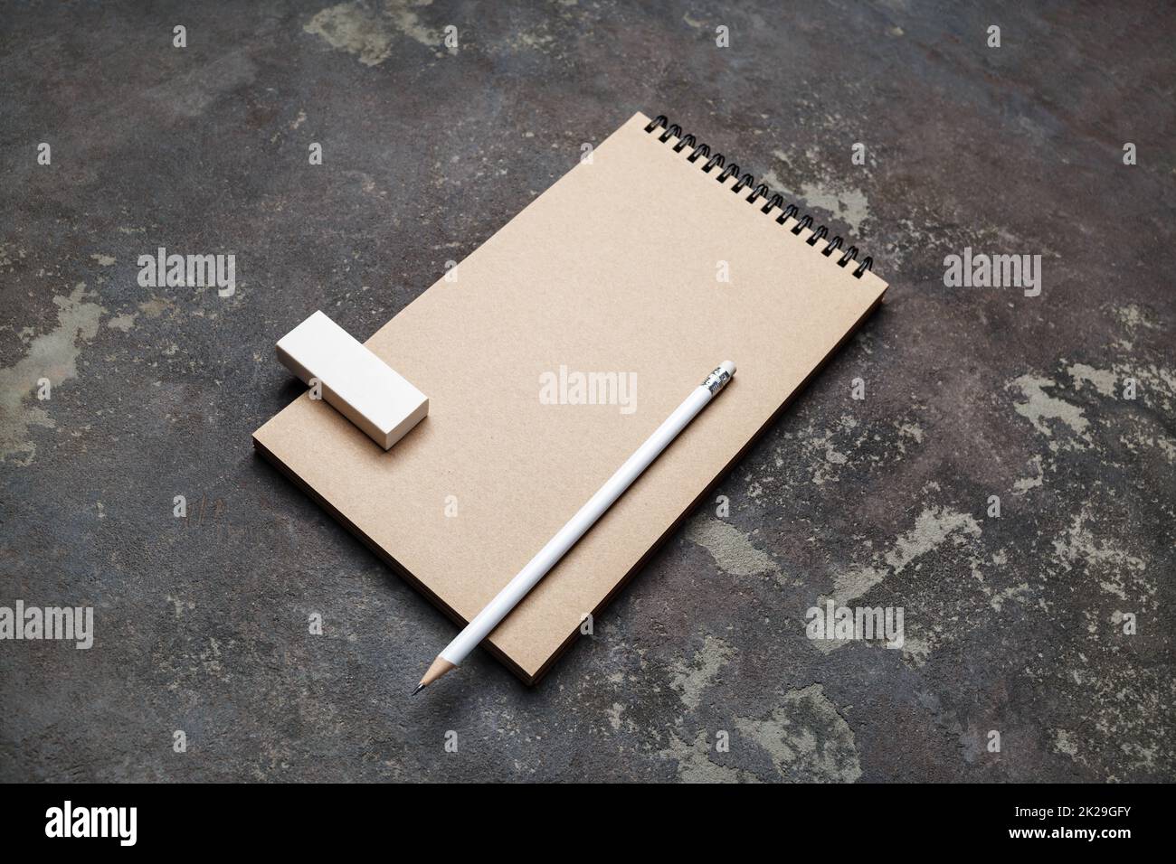 Notepad, pencil, eraser Stock Photo - Alamy