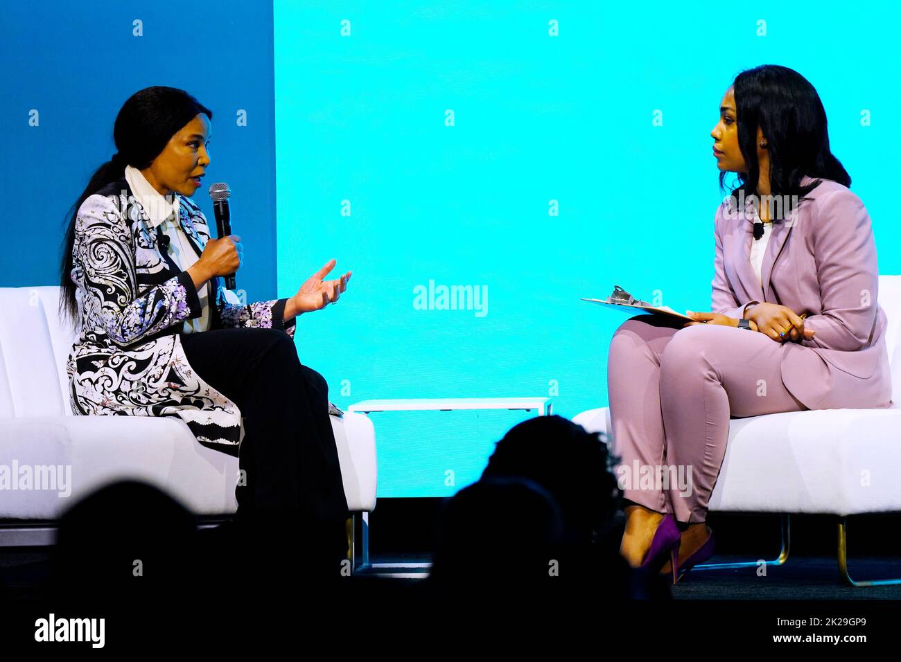 09/18/2022 New York, New York Victoria Rubadiri (R) speaks onstage at ...