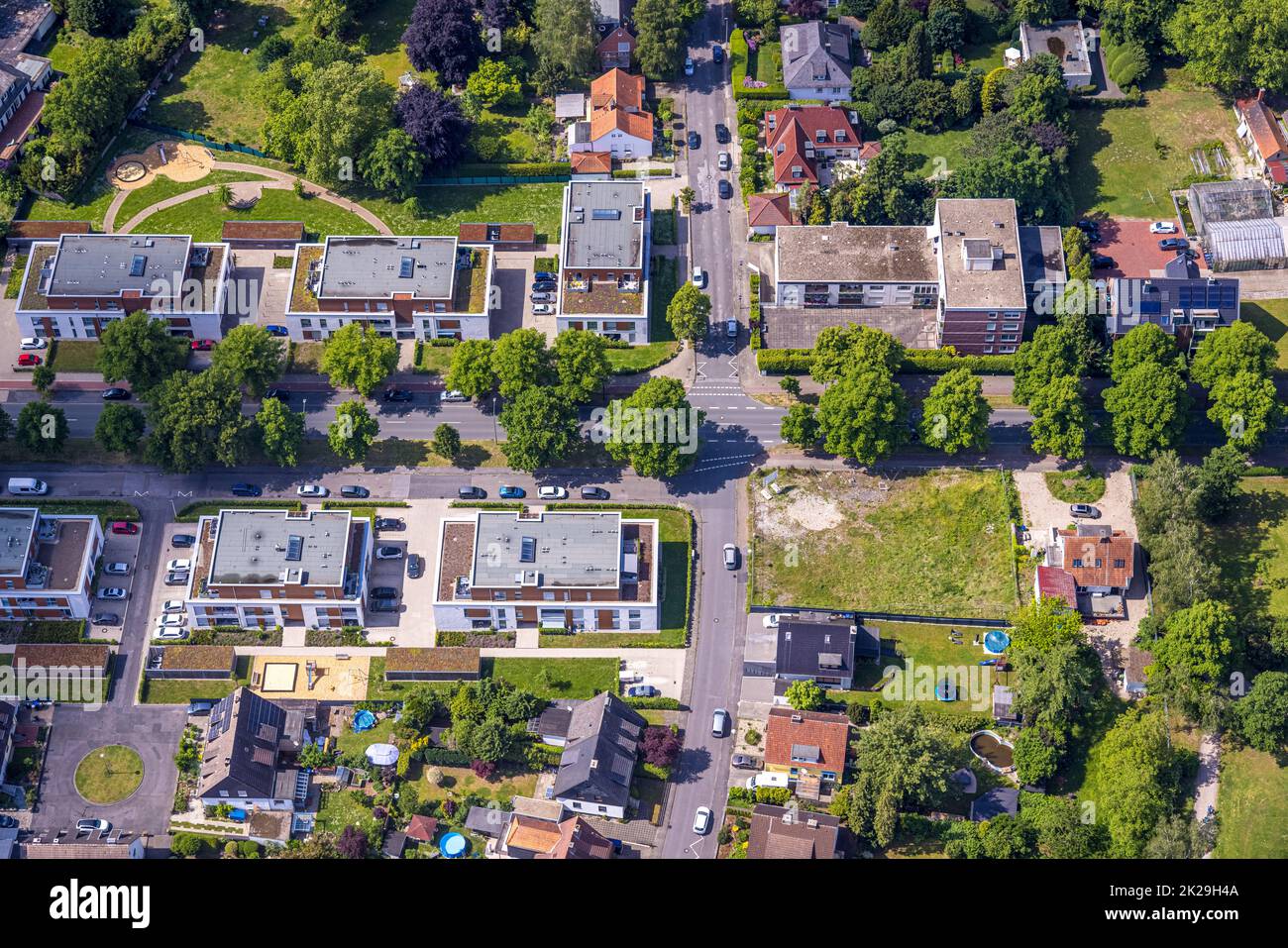 Aerial view, new housing estate Lippestraße / An der Steinernen Brücke ...