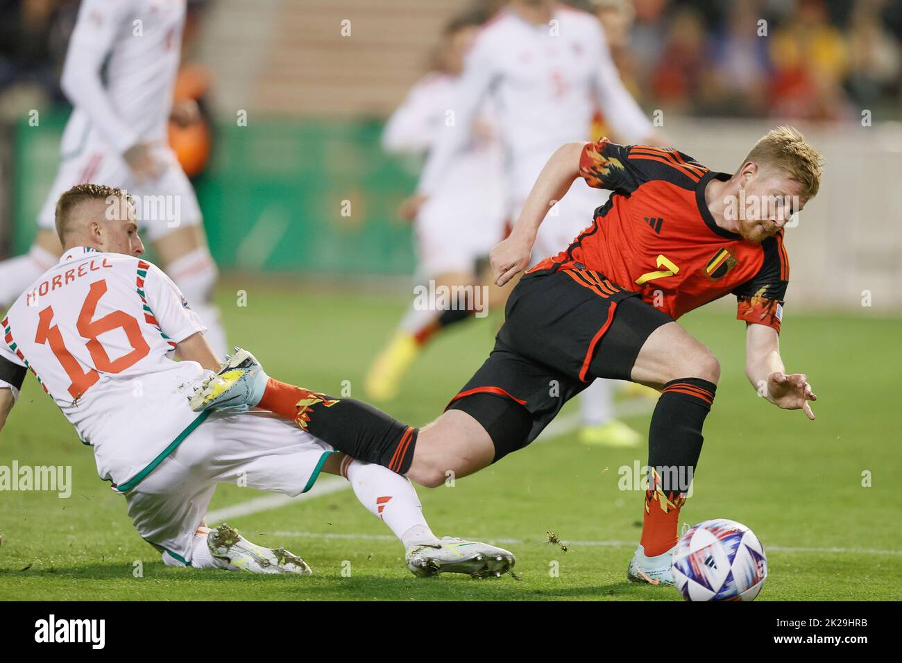 Brussels, Belgium, 22 September 2022, Welsh Joe Morrell and Belgium's ...