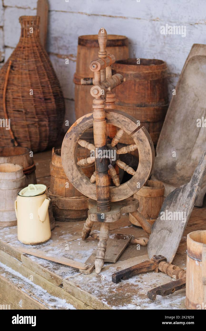 Authentic kitchenware in the house in the rustic style. Installation in ...