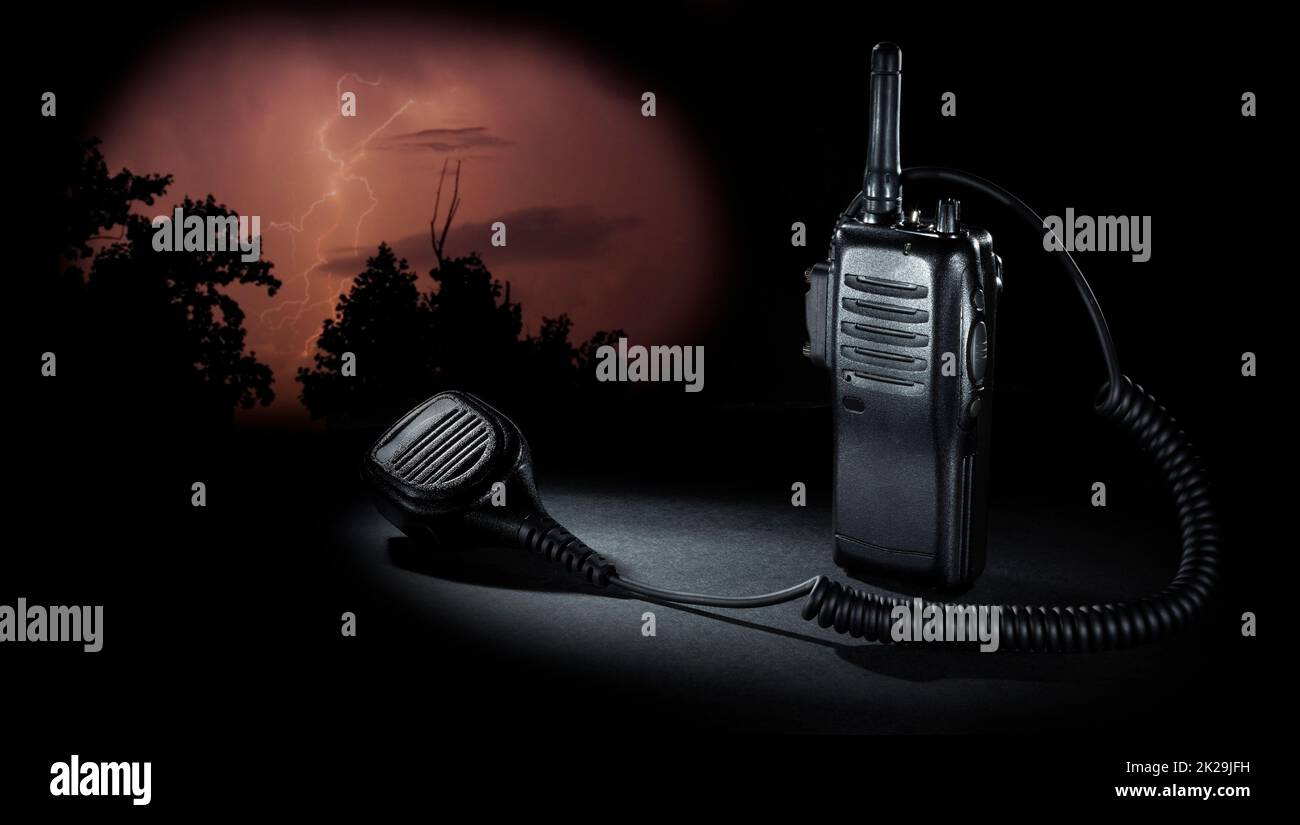 Distant lightning storm with emergency radio and mike Stock Photo - Alamy Distant lightning storm with emergency radio and mike Stock Photo - Alamy