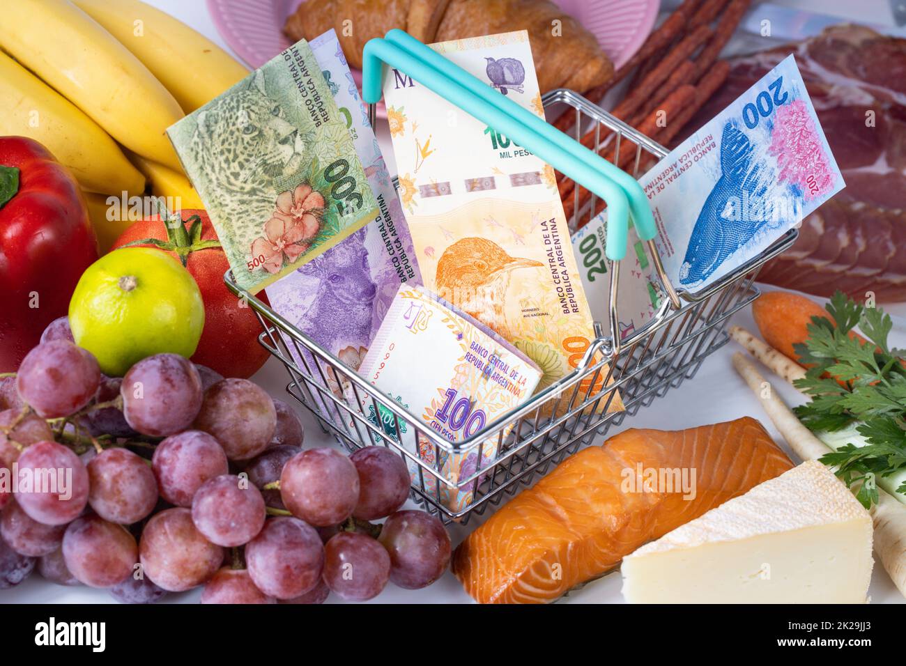 Food price increase in Argentina, Rising inflation concept, fruit ...