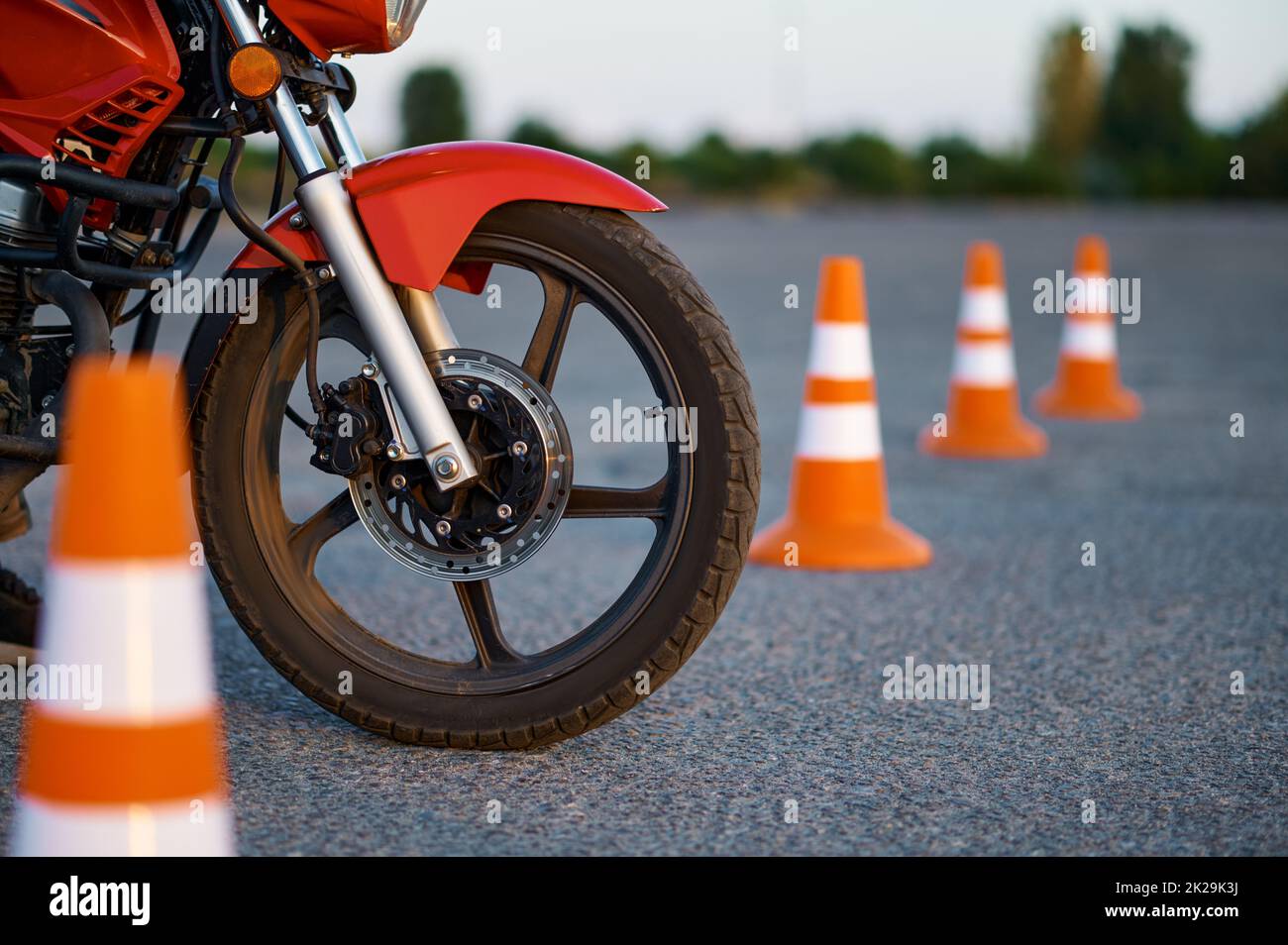 Motorbike and cones, motordrome, motorcycle school Stock Photo - Alamy