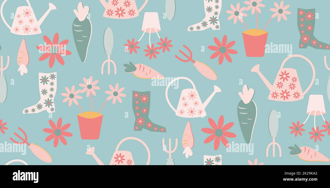 Seamless pattern gardening illustration Stock Photo - Alamy