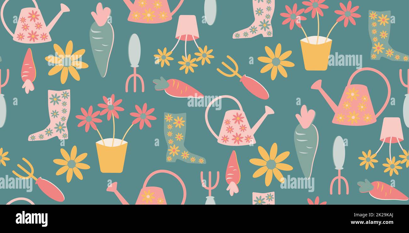Seamless pattern gardening illustration Stock Photo - Alamy