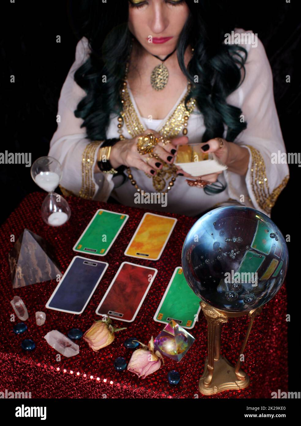 Psychic with crystal ball and tarot cards, Shallow DOF Stock Photo - Alamy