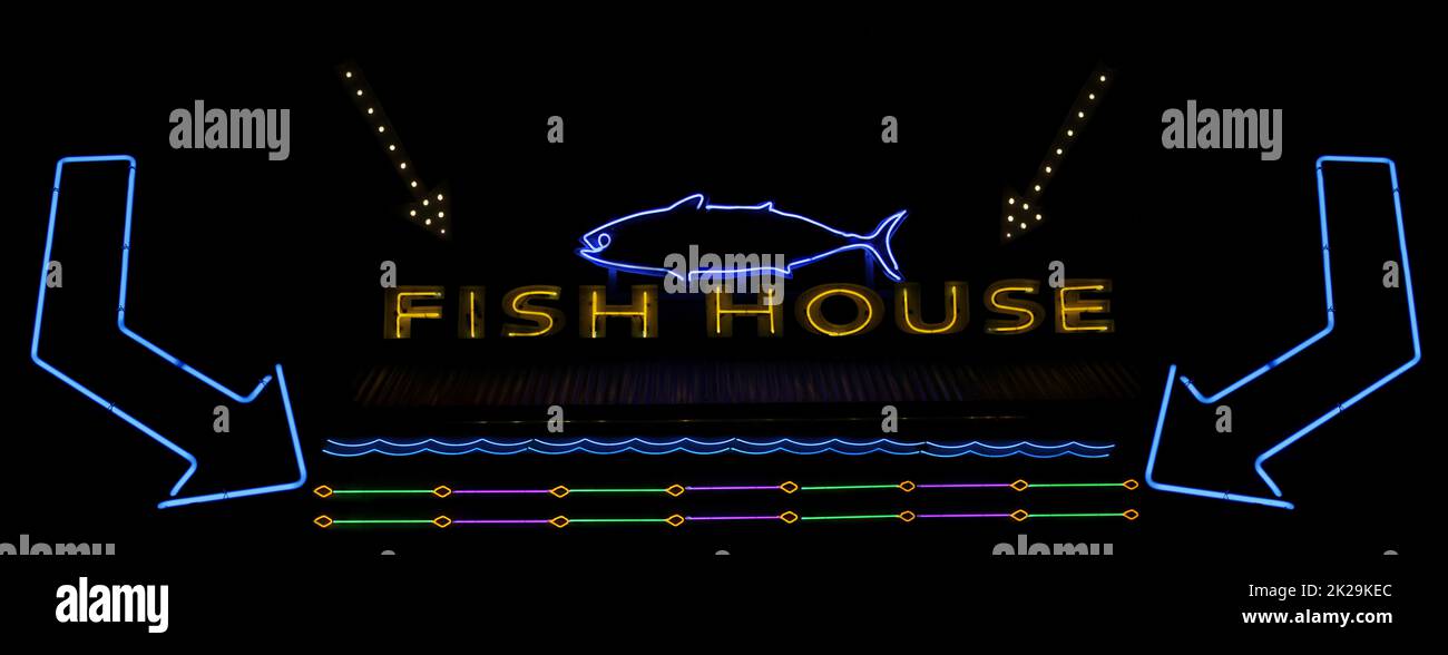 Fish House Sign- A Type of Restaurant - Neon Photo Composite Stock ...