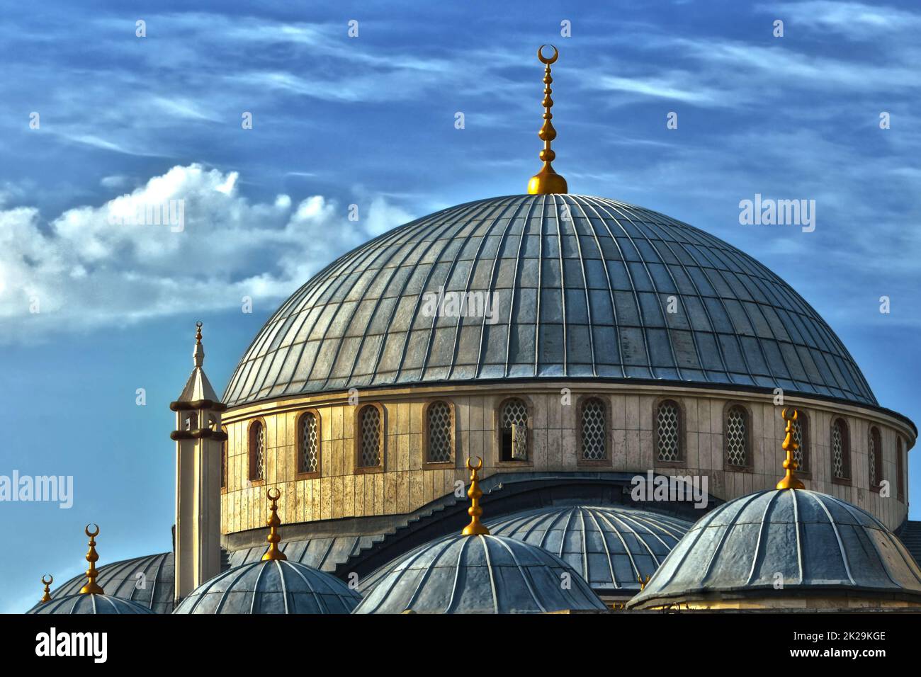 Istanbul mosque roof top round blue sky half moon symbol Stock Photo ...