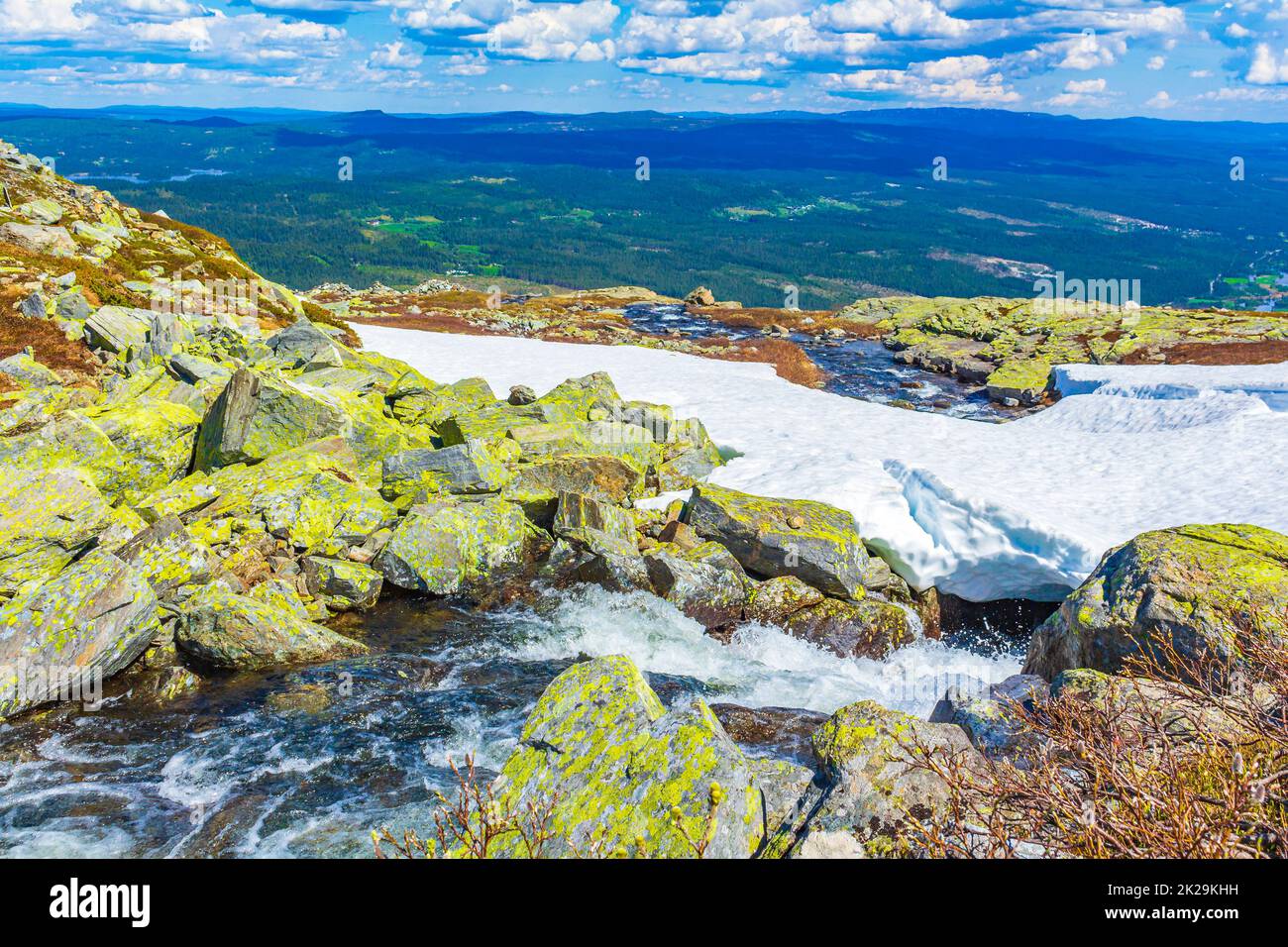Hydalen panorama view from top of Hydnefossen waterfall Norway Hemsedal ...