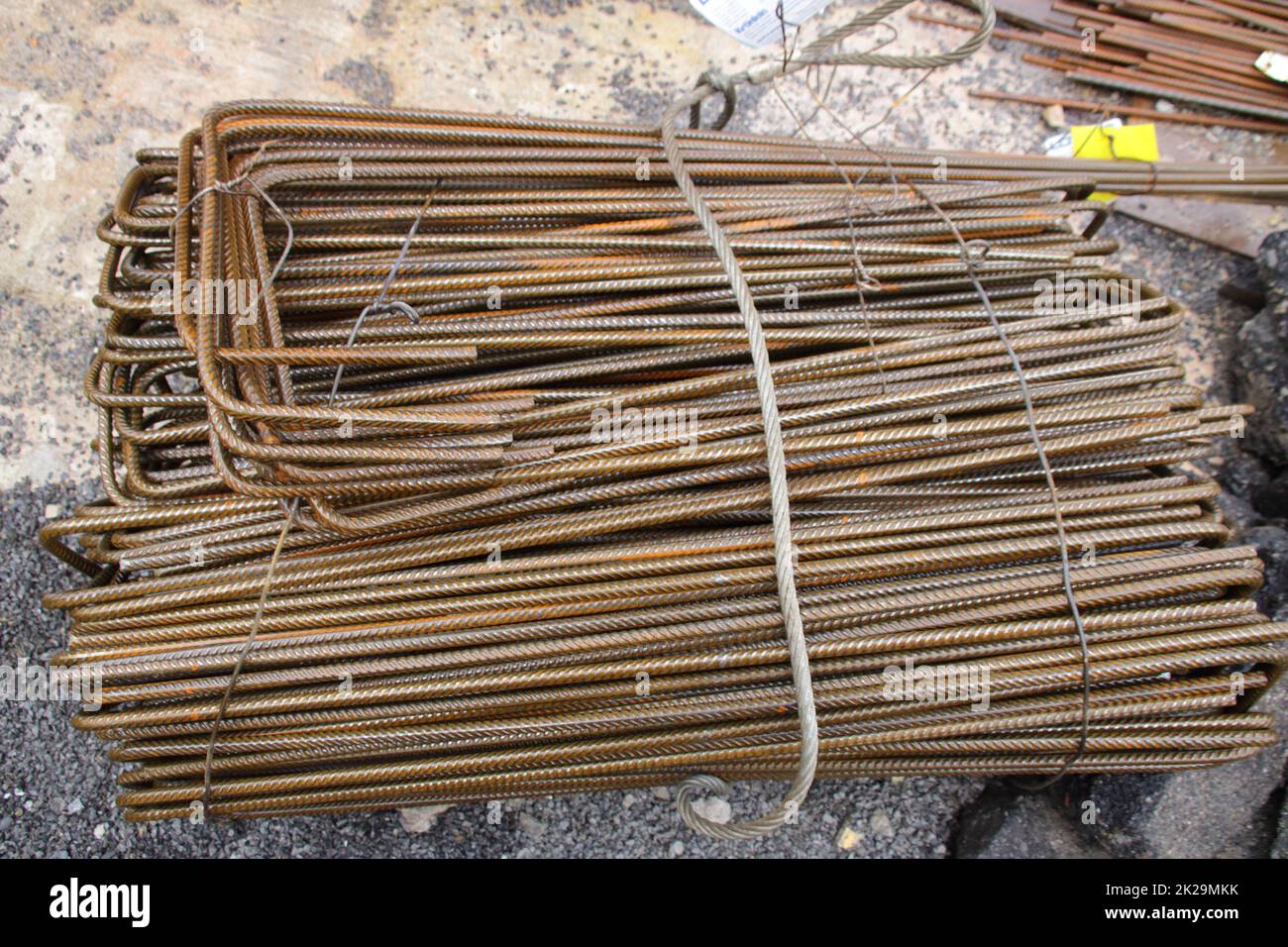 Structural steel was unloaded at a construction site using a metal ...