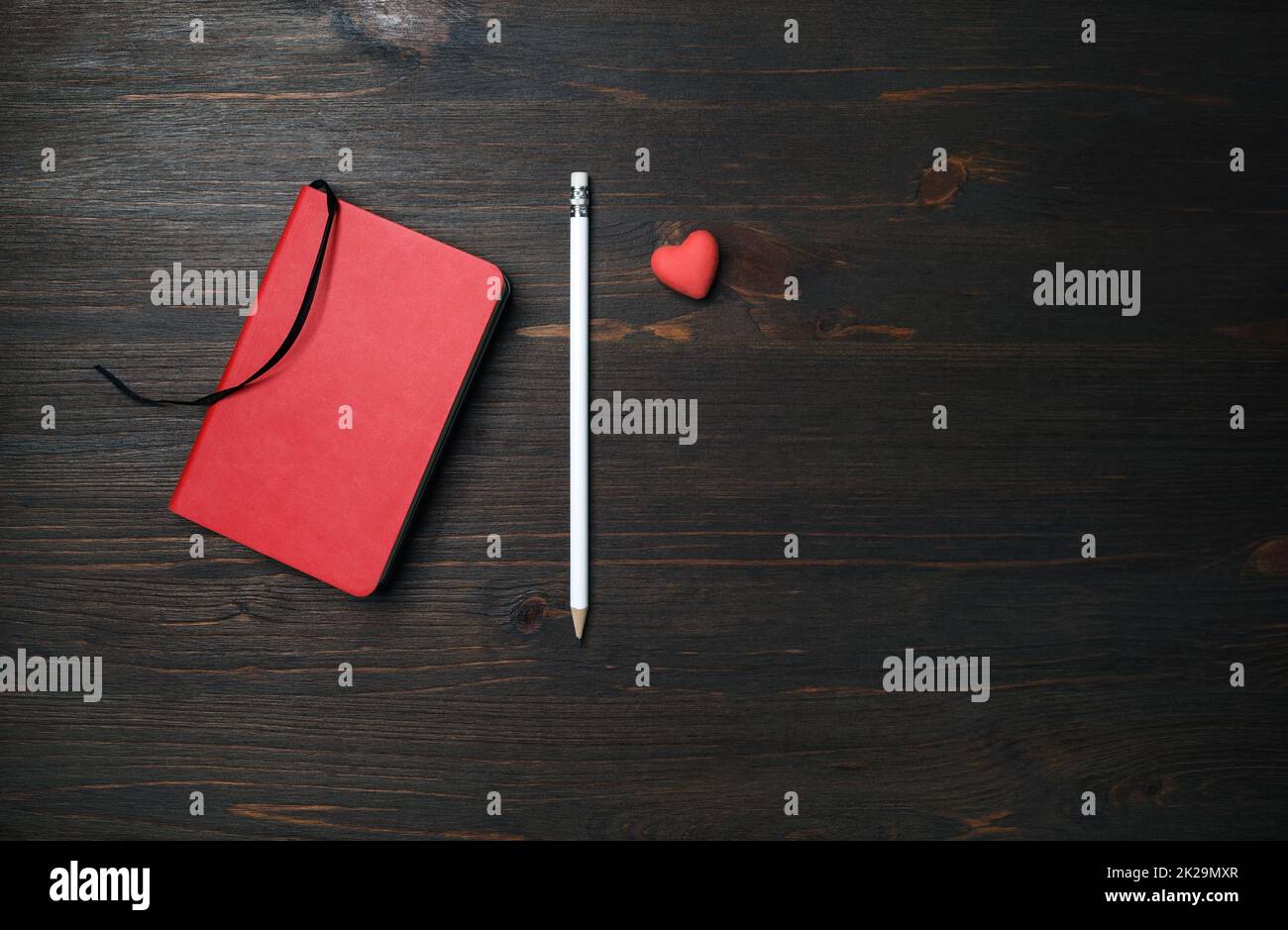 Notebook, pencil, heart Stock Photo - Alamy