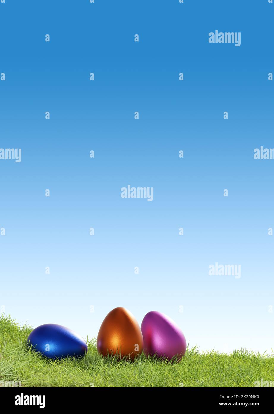 Three Easter eggs on a grass background, Easter concept Stock Photo - Alamy