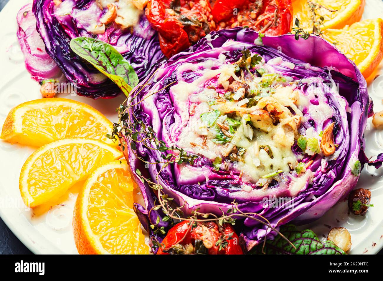 Baked red cabbage banquet appetizer Stock Photo - Alamy
