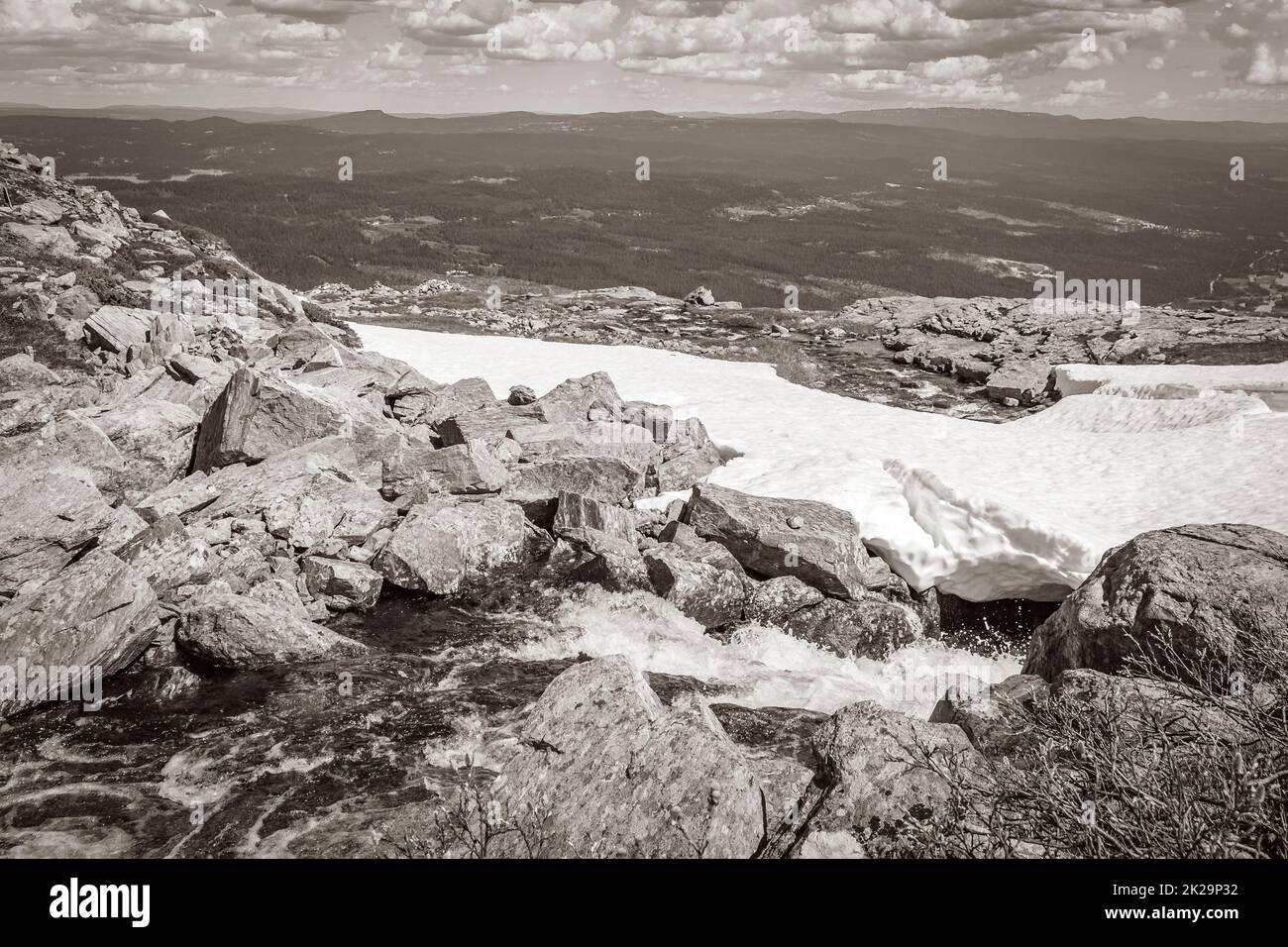 Hydalen panorama view from top of Hydnefossen waterfall Norway Hemsedal ...