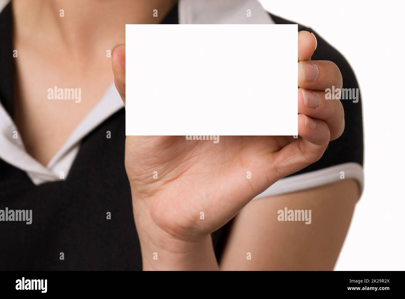 Young girl shows a blank account card Stock Photo - Alamy