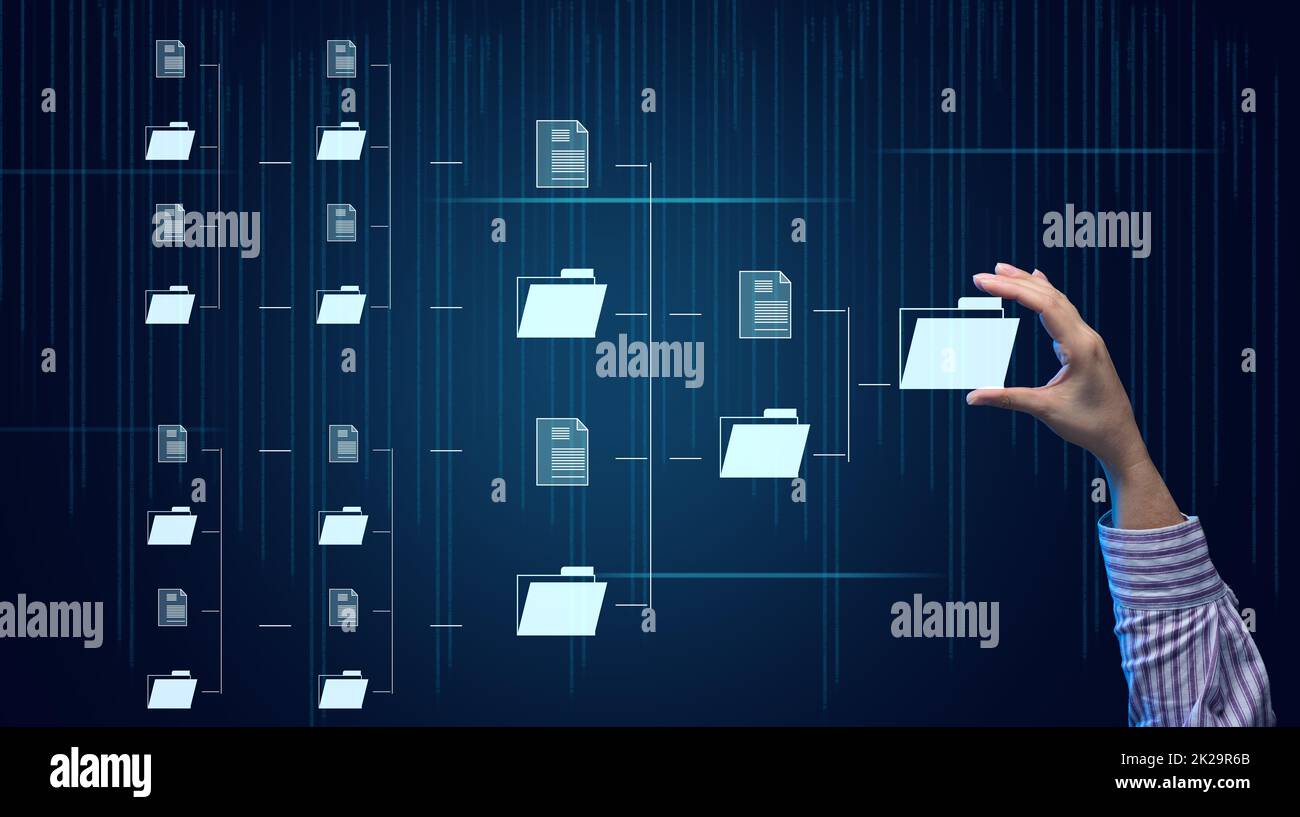 Scheme of automation of electronic document management and female hand ...