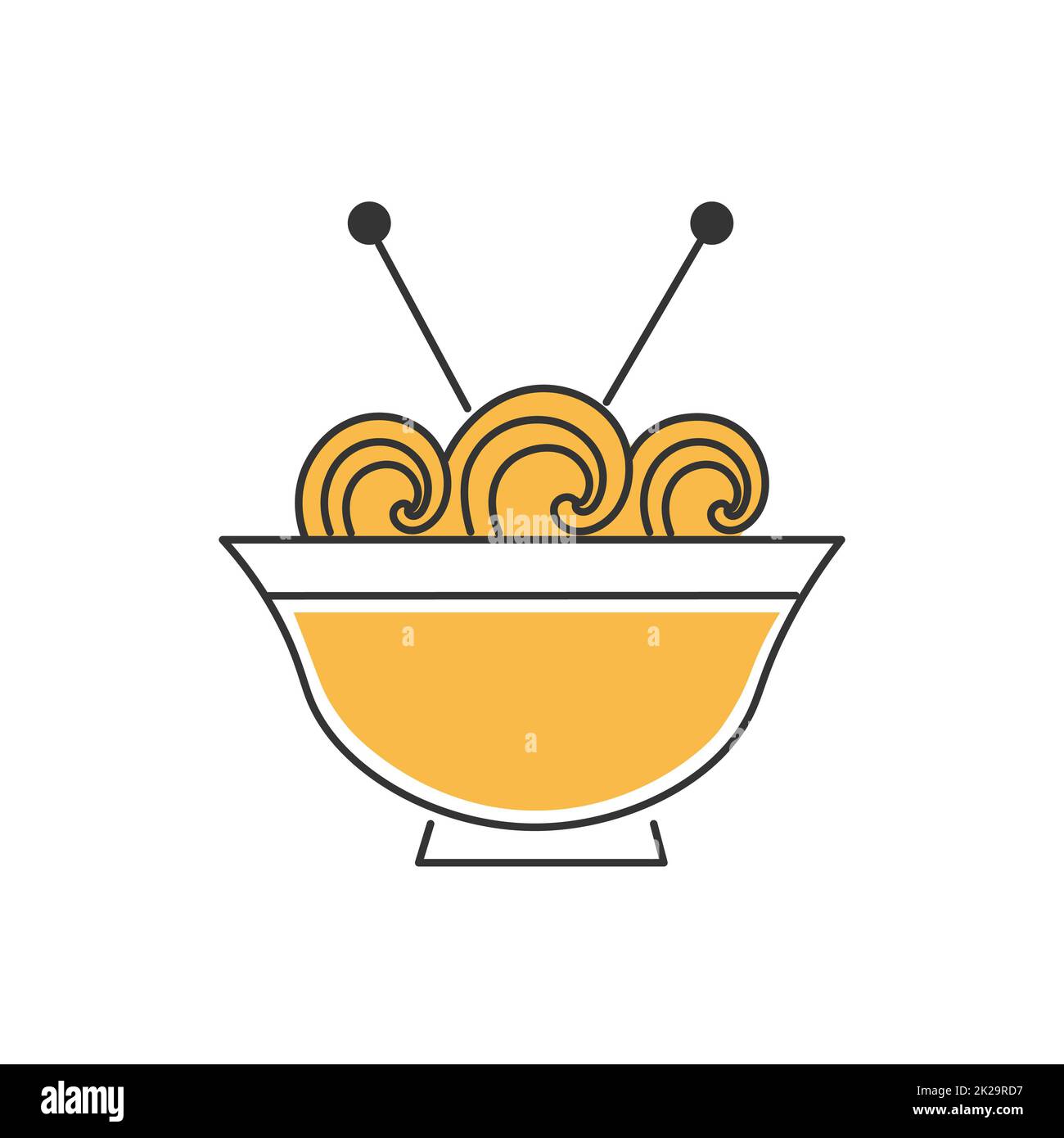 Thin line stylish icon of Chinese noodles plate on white background ...