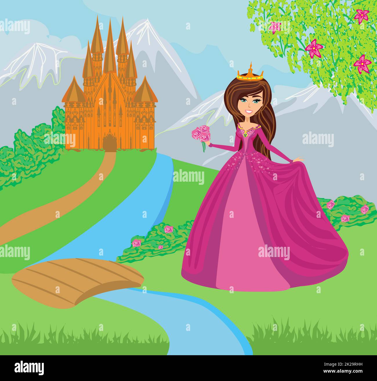 Beautiful young princess in front of her castle Stock Photo - Alamy