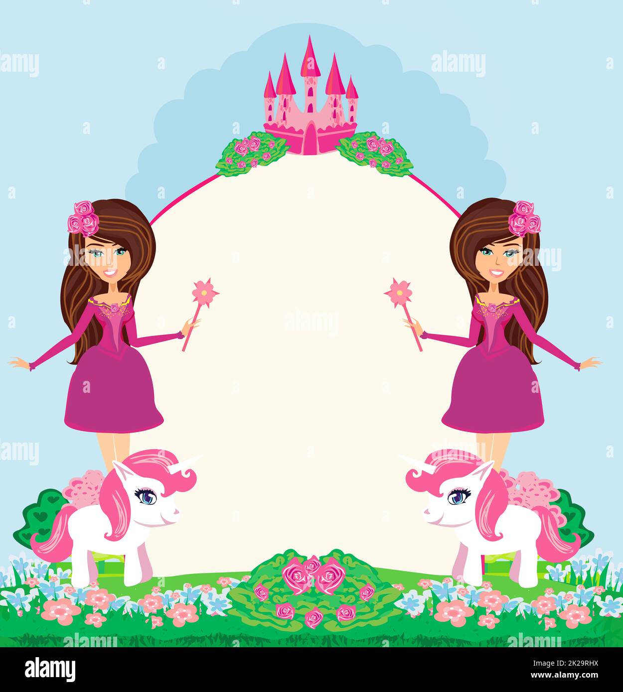 floral frame with a beautiful fairies and unicorns Stock Photo - Alamy