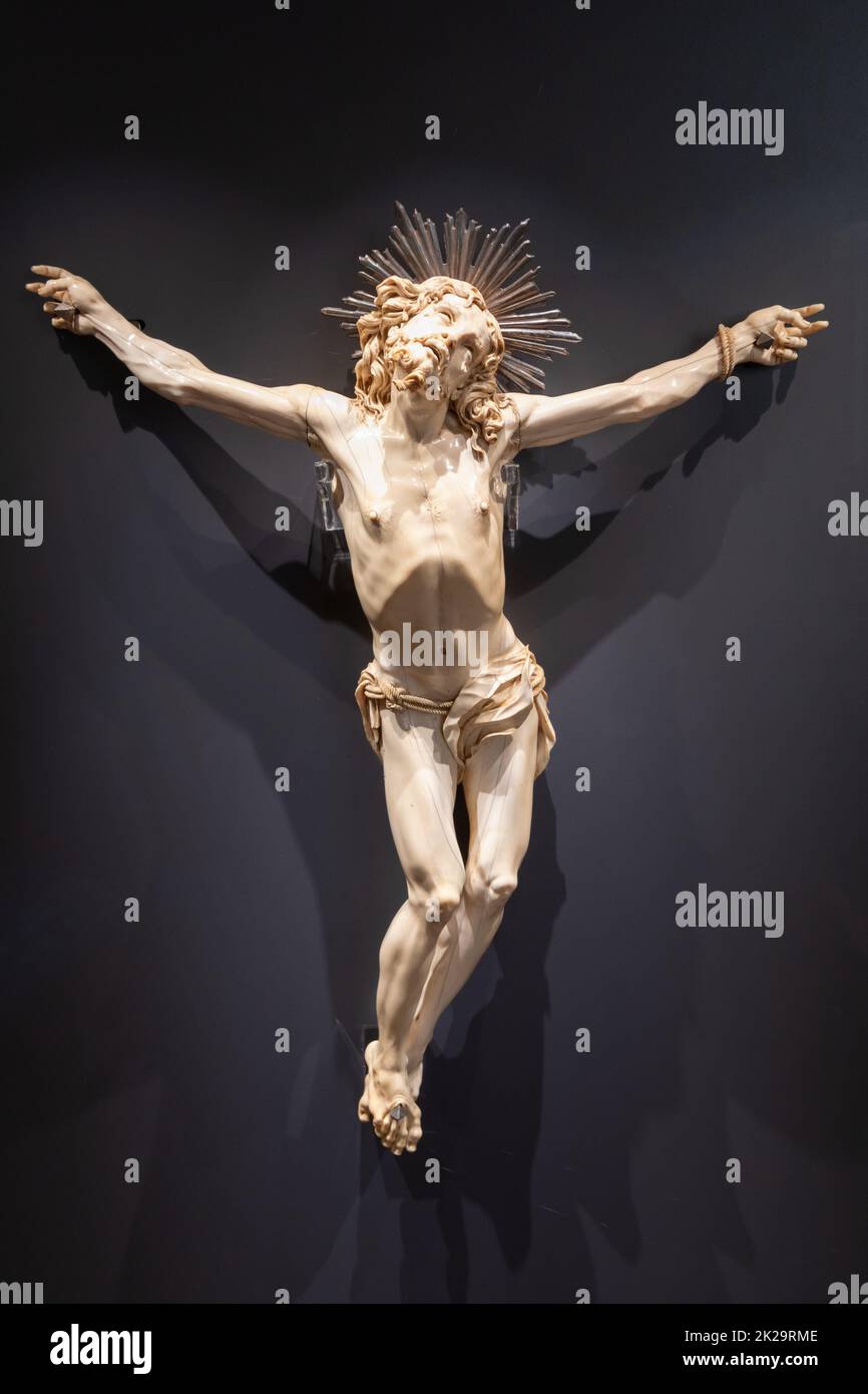 Jesus Christ - Old crucifix, Catholic Church, on black background with copy space Stock Photo ...