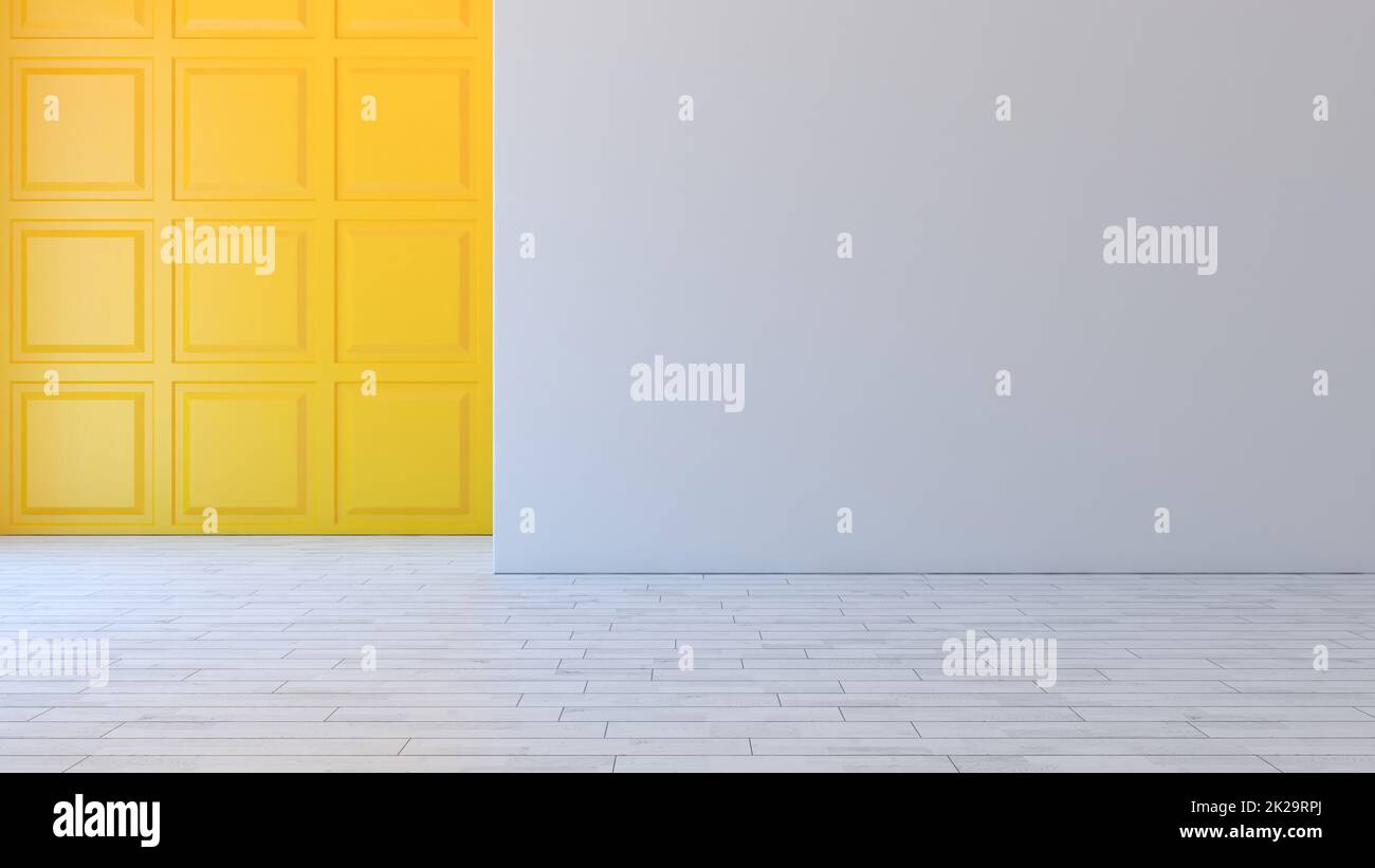 Yellow square decorative wall panels and white wall concept 3d ...