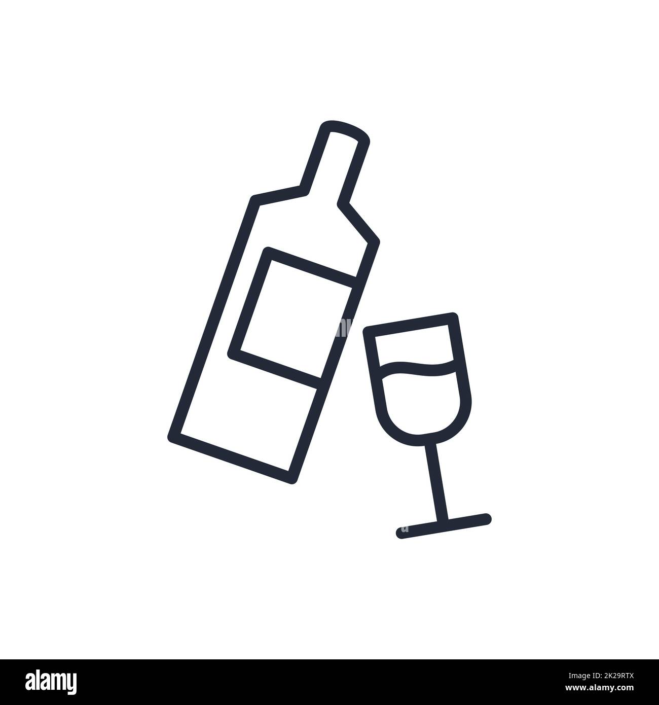 Stylish thin line icon of a bottle of wine and a glass on a white ...