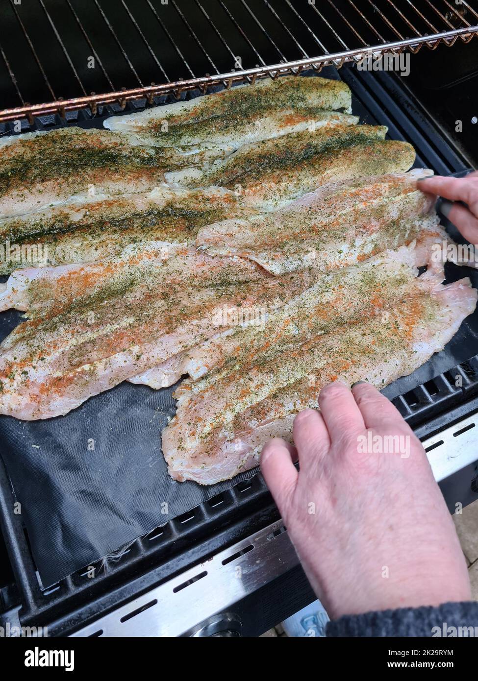 Grilled fish with spices on fire Stock Photo - Alamy