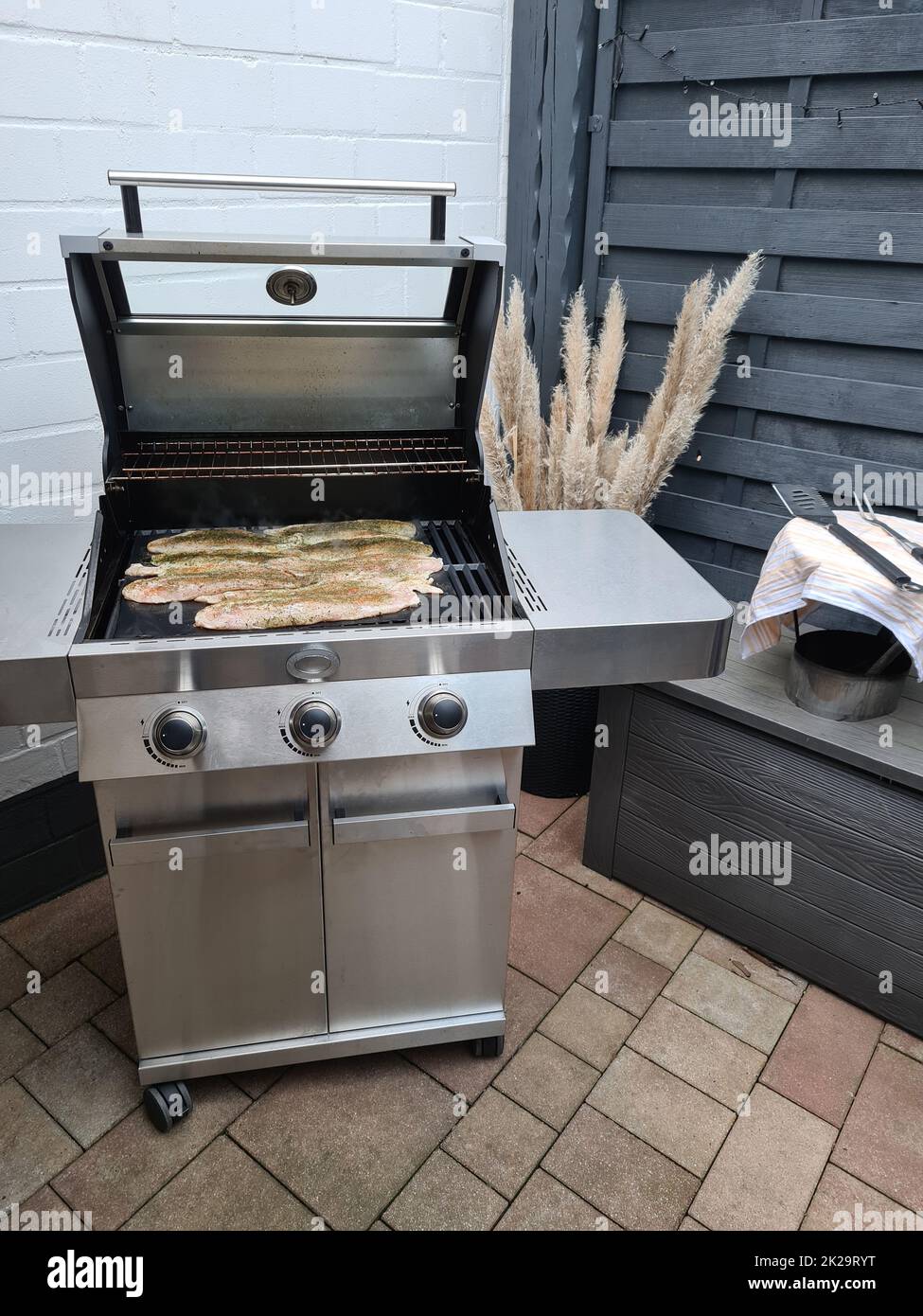 Grilled fish with spices on fire Stock Photo - Alamy