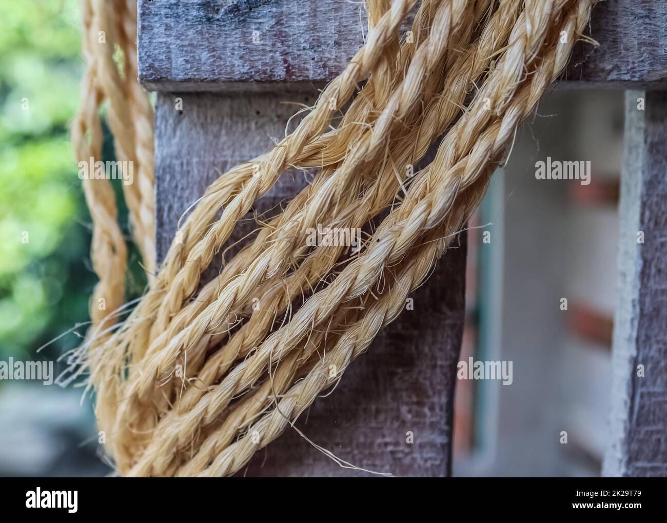 Old rope bound around an old vintage box in a close up Stock Photo - Alamy