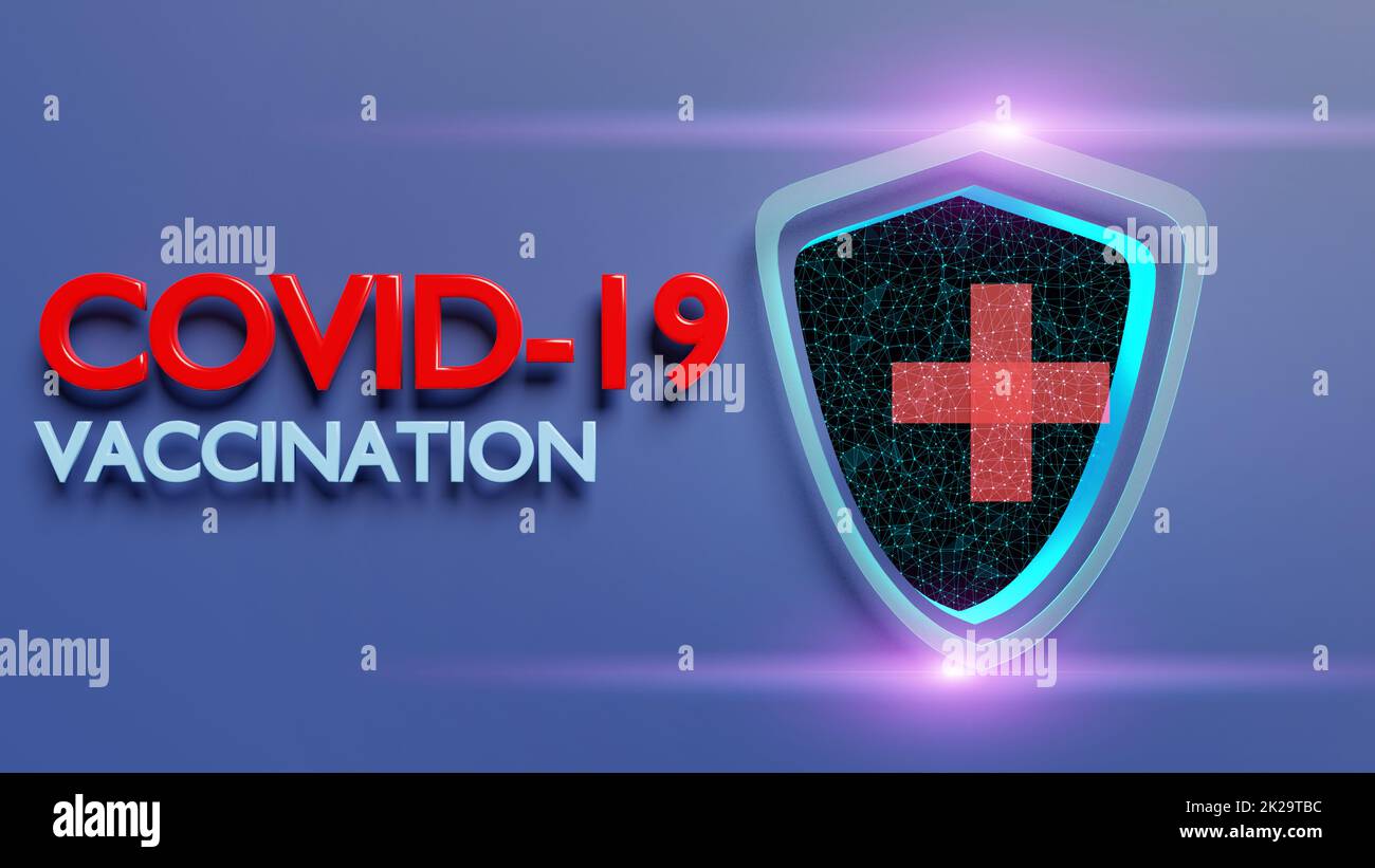 Covid-19 vaccination concept with shield. 3D Rendering Stock Photo - Alamy