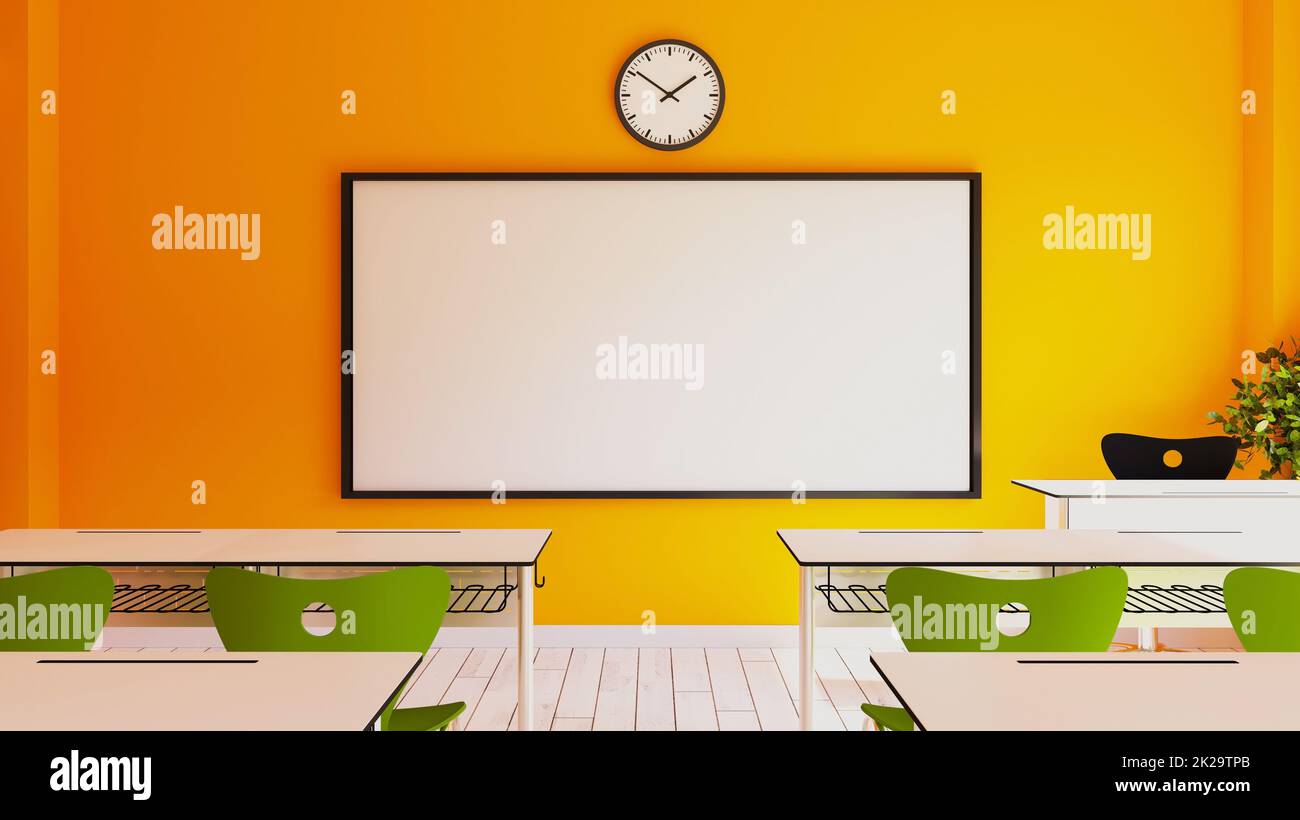 Empty interior of classic school classrooms with white chalk on the ...