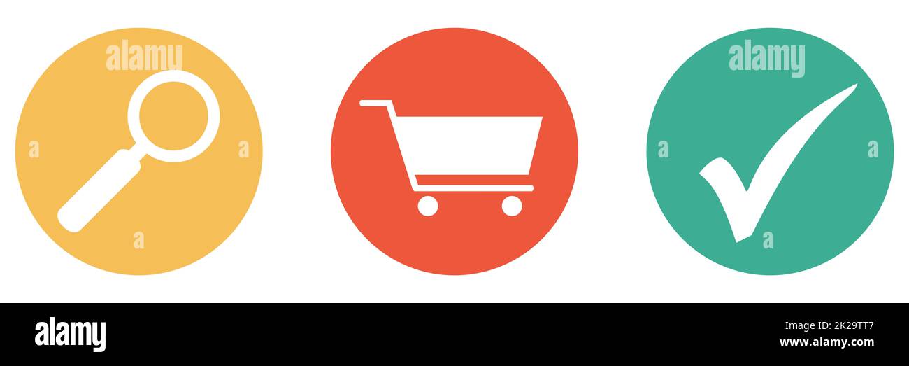 Button Banner: Supermarket or shop with magnify and check mark Stock ...