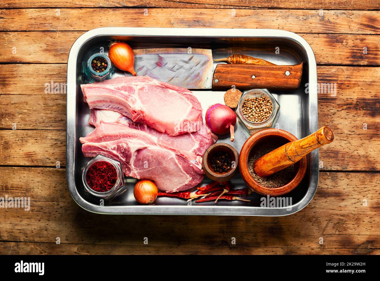 Top view pork meat hi-res stock photography and images - Alamy