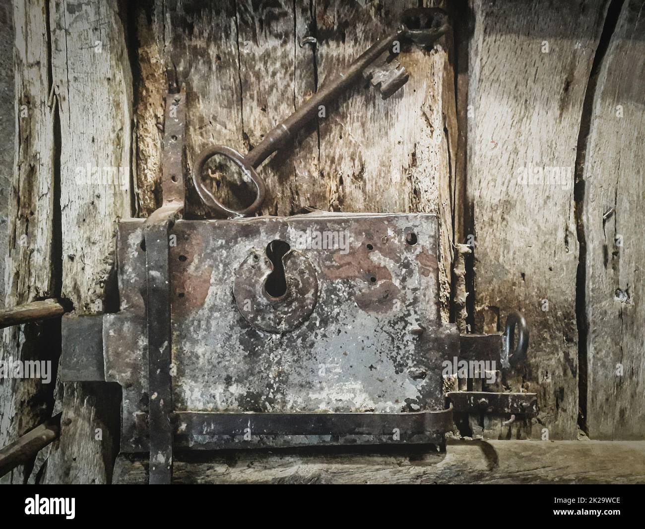 Antique Iron Padlock Door Stock Photo - Alamy