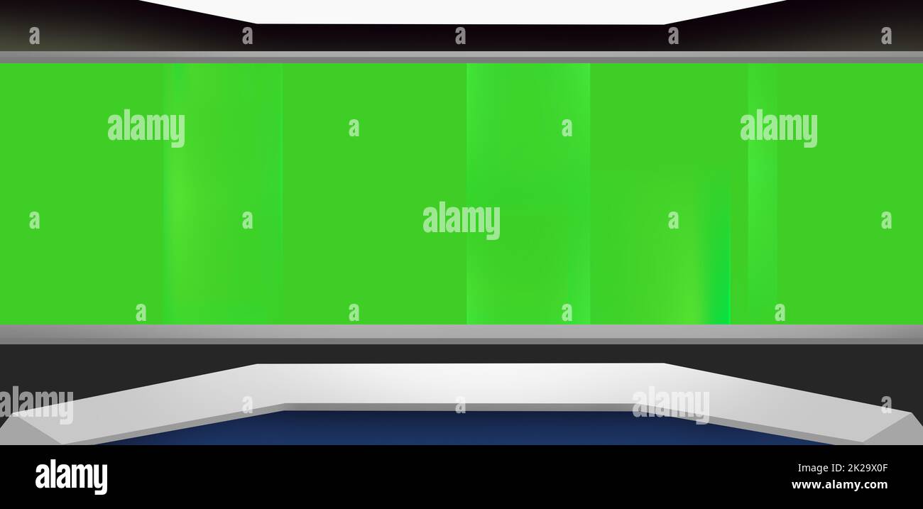 Modern studio space with big screen with chroma key green concept ...