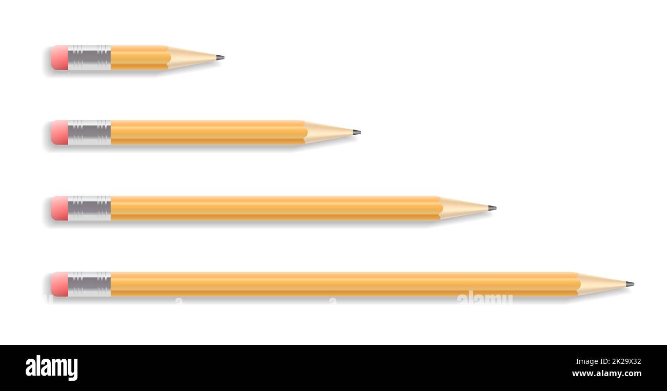 Set of four realistic drawing pencils with rubber isolated on white ...