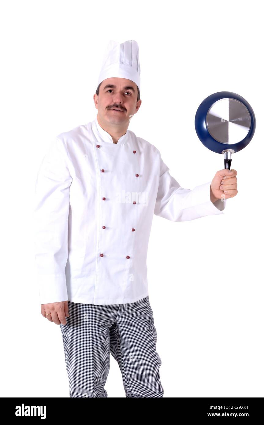 Portrait of a cook in chef clothes against white background Stock Photo ...