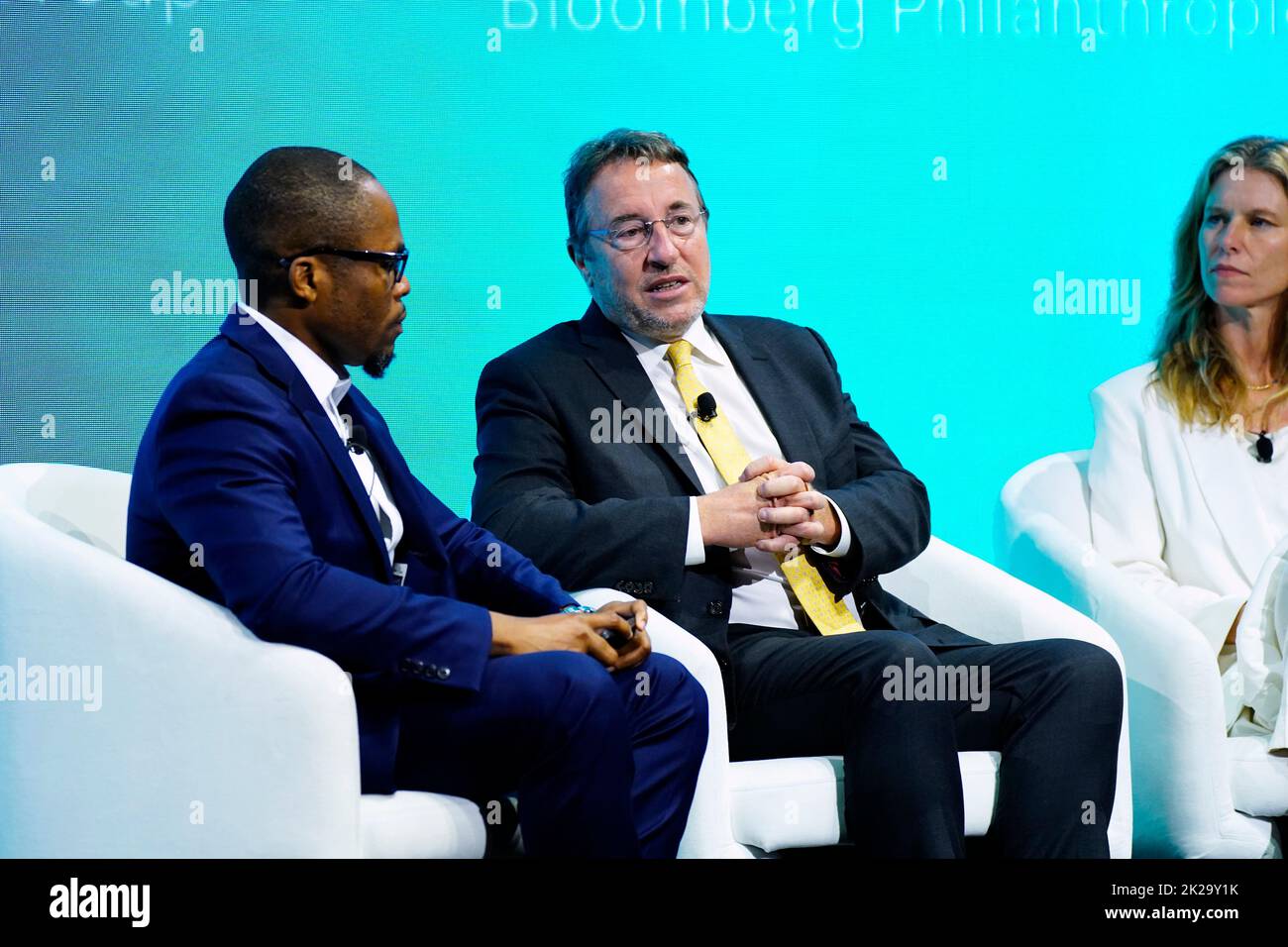 09/19/2022 New York, New York Gyude Moore and Achim Steiner speak onstage at The Unstoppable ...