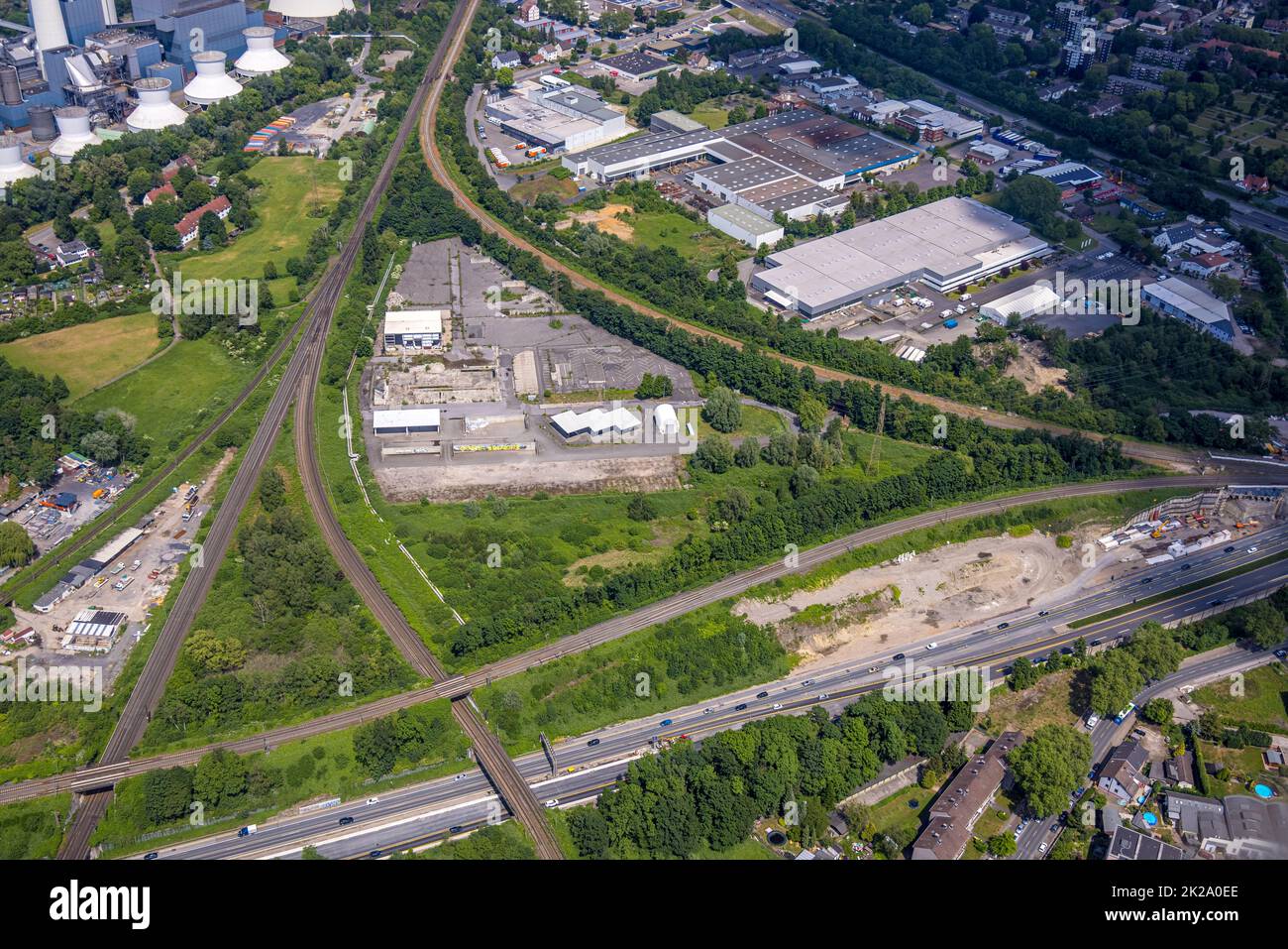 Aerial view, construction site Rottstraße in Gleisdreieck at freeway ...