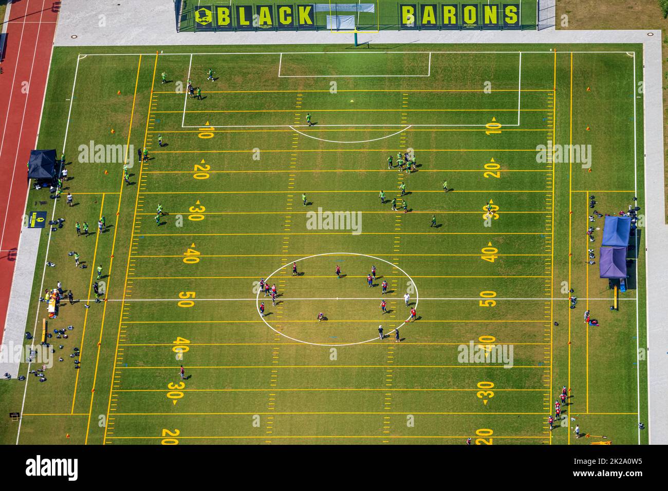 Aerial view, The Herne Black Barons on the American Football field ...