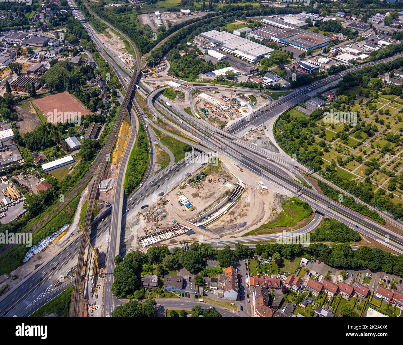 Aerial view, major construction site Kreuz Herne of freeway A42 and ...