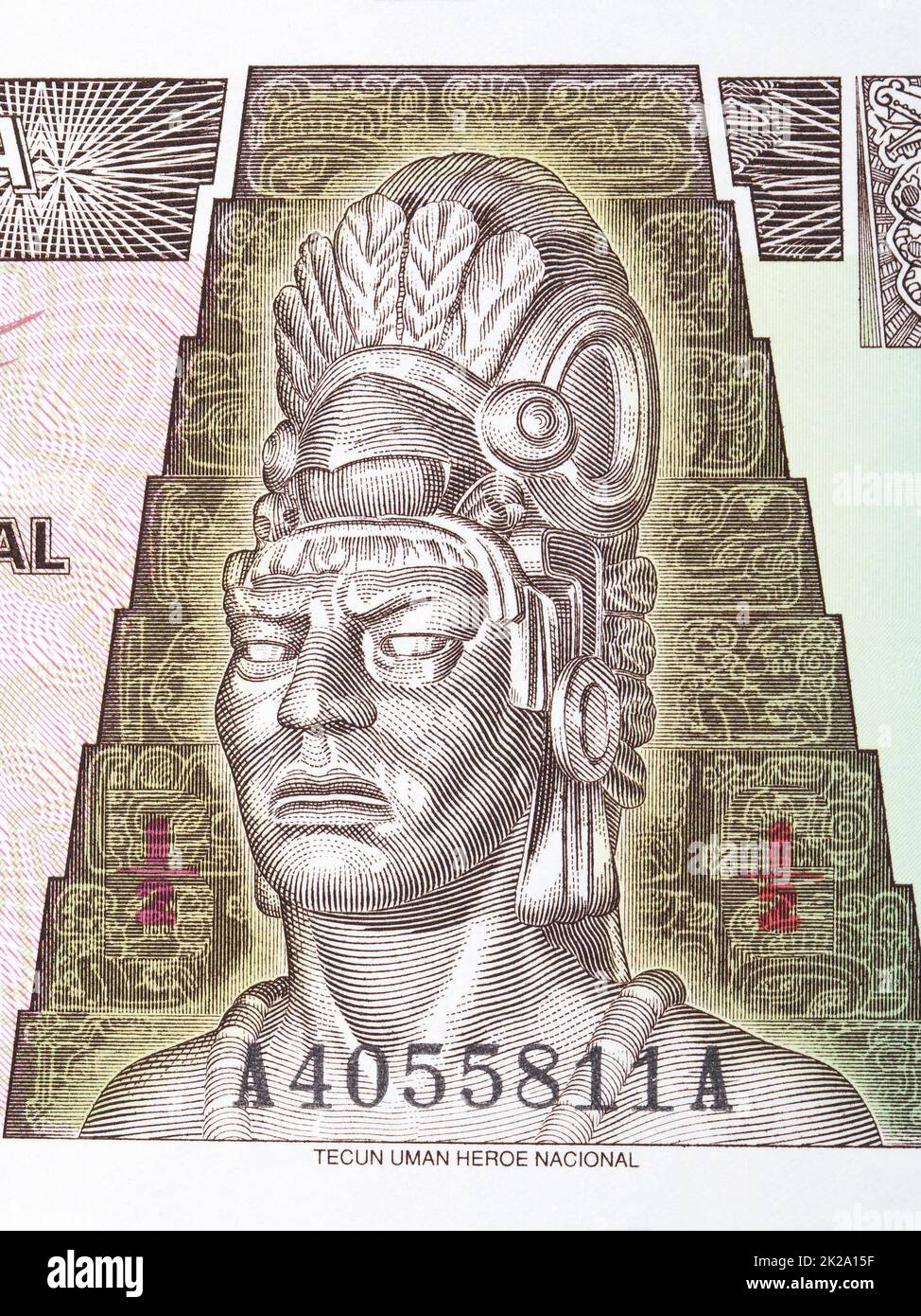 Tecun Uman a portrait from Guatemalan money Stock Photo - Alamy