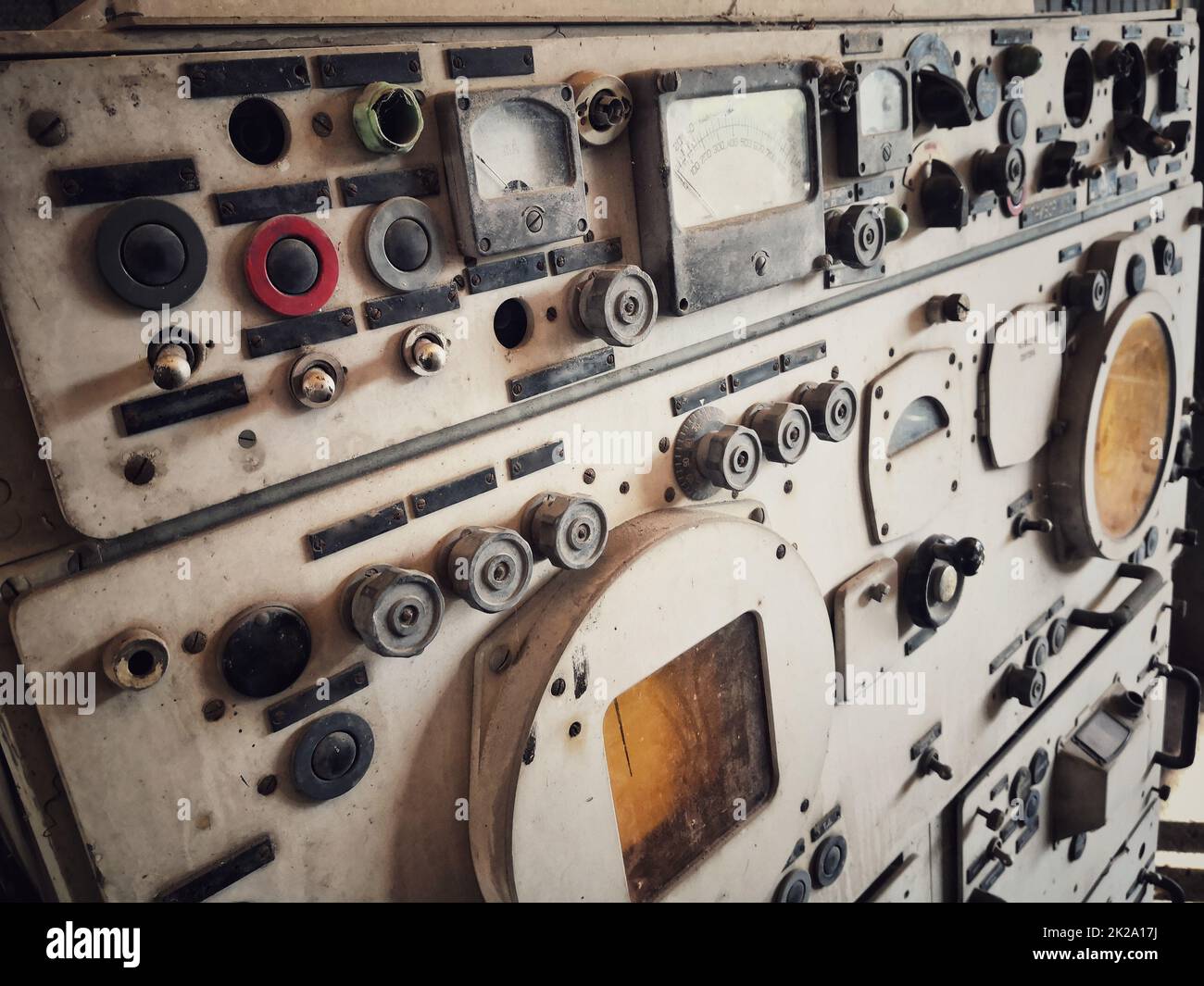 Vintage switch control panel with many buttons Stock Photo - Alamy