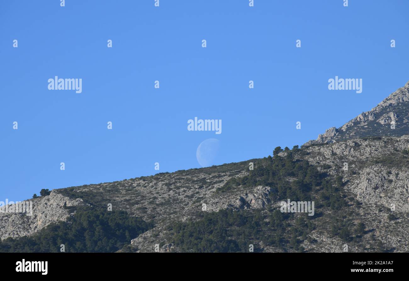 the moon, just before colliding with the mountain, Alicante province ...