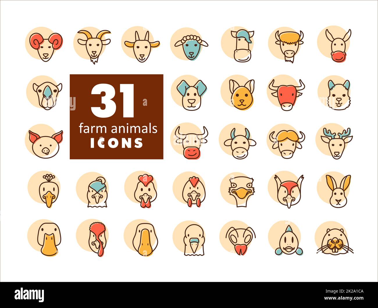 Farm animals icons set. Vector head illustration Stock Photo - Alamy