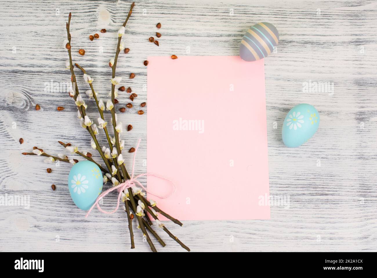 Easter holiday and spring background, empty paper for text, pastel ...